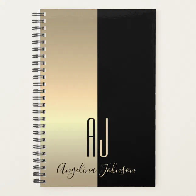 Gold Black Monogram Planner | Zazzle