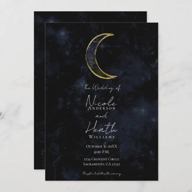 Gold Black Moon Celestial Night Starry Wedding Invitation | Zazzle