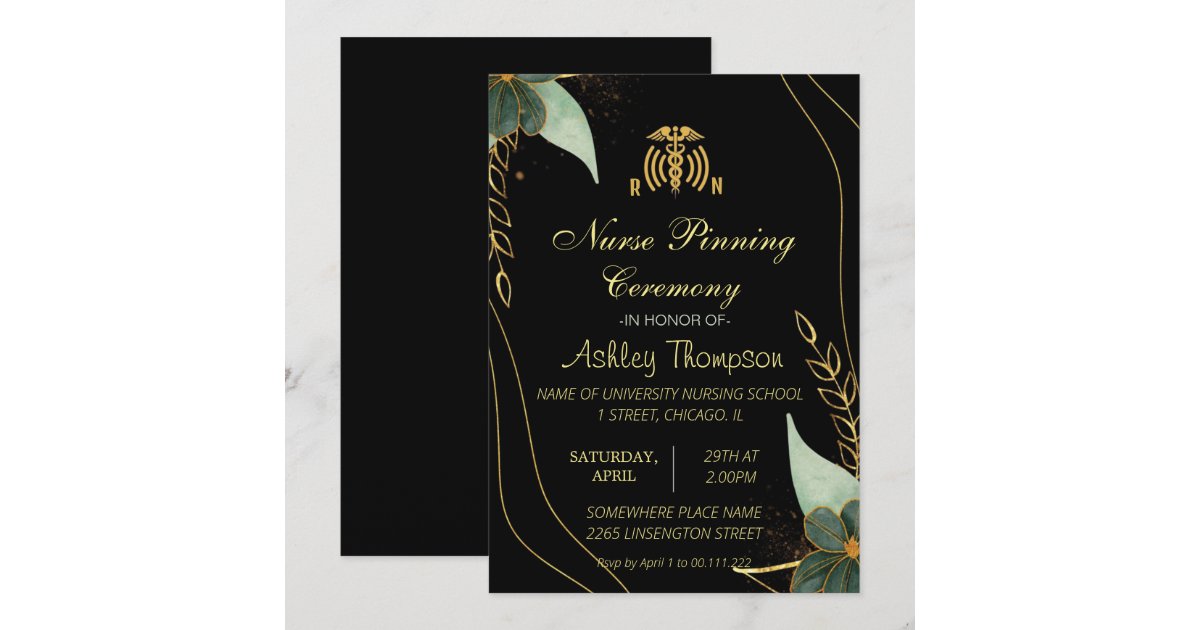 Gold Black Nursing Pinning Ceremony Invitations | Zazzle