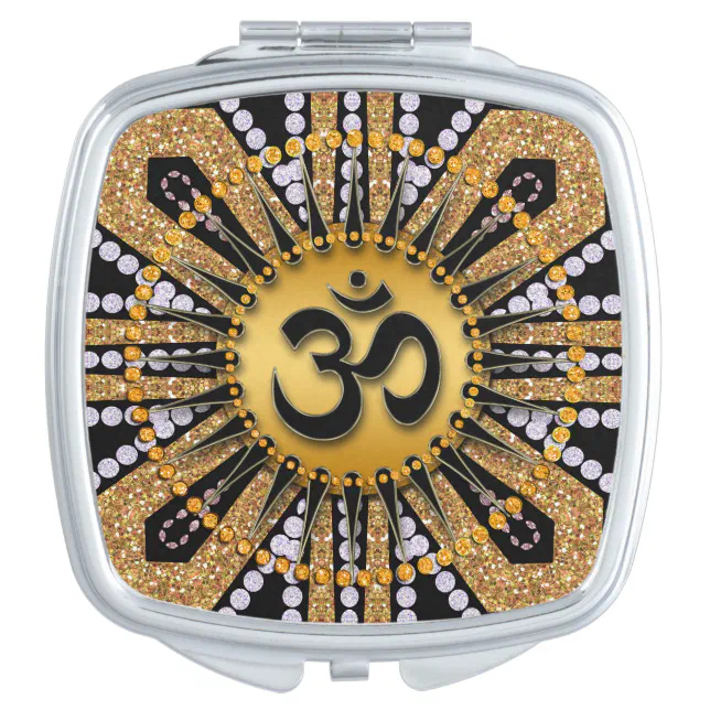 Gold Black Om Meditation Mandala Compact Mirror | Zazzle