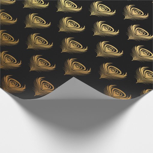 Gold Black Peacock Feathers Elegant Classic Wrapping Paper | Zazzle