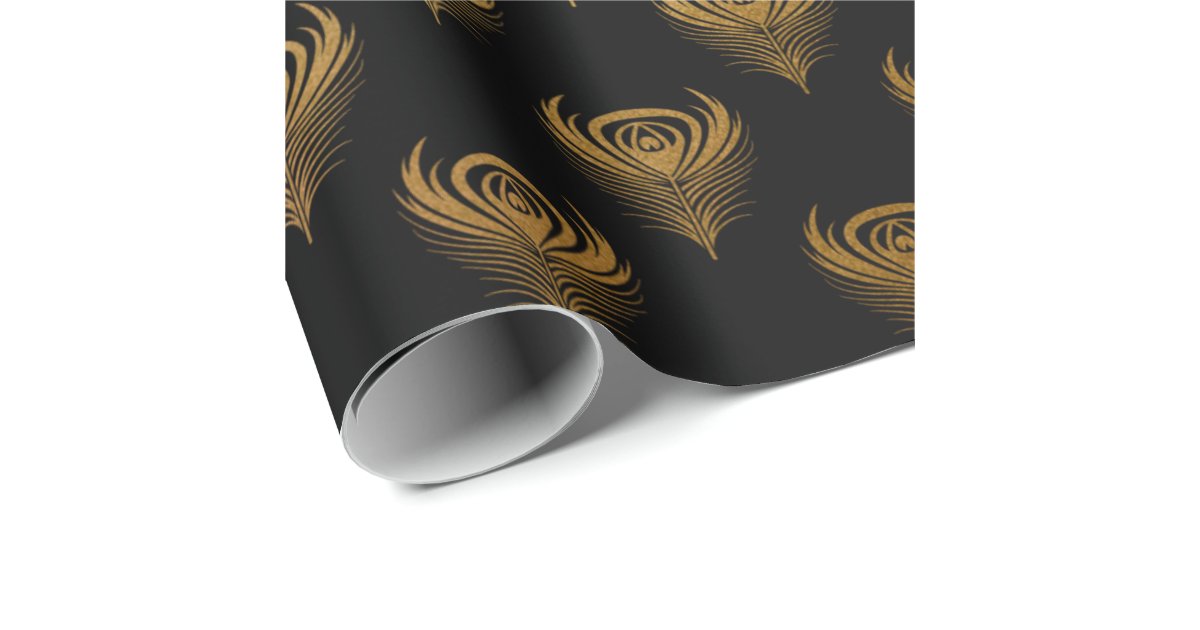 Gold Black Peacock Feathers Elegant Classic Wrapping Paper | Zazzle