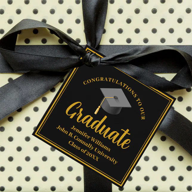 Gold Black Personalized Chic Graduation Party Favor Tags | Zazzle