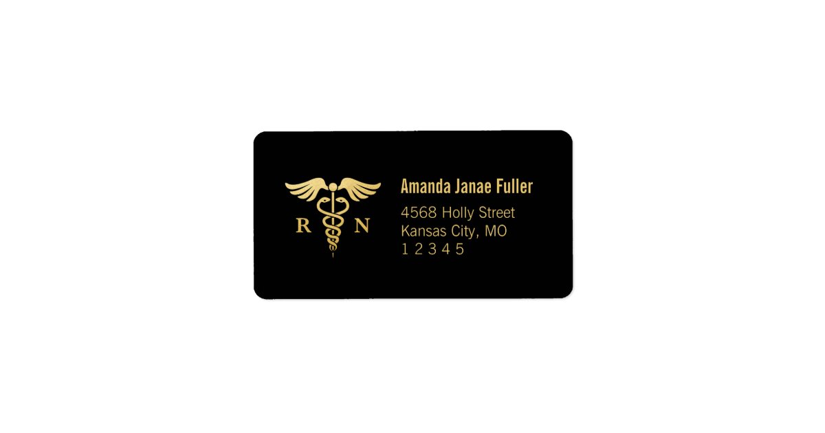 Gold & Black Personalized Nurse Address Label | Zazzle