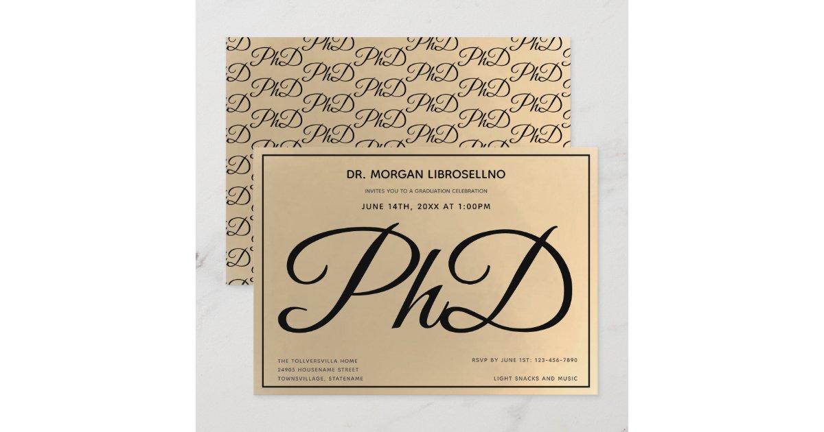 Gold Black PhD Graduation Party Invitation | Zazzle