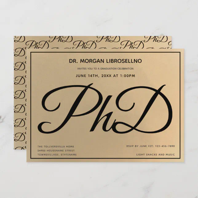 Gold Black PhD Graduation Party Invitation | Zazzle