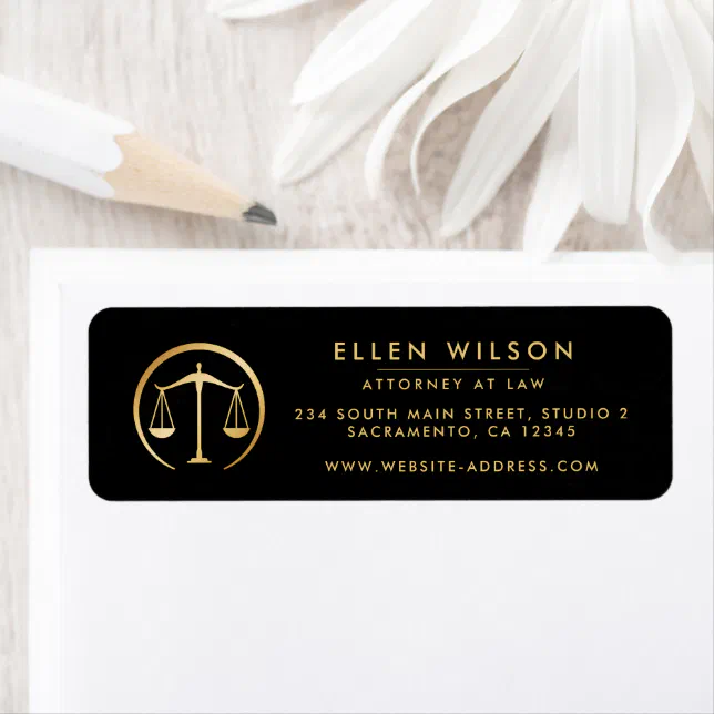 Gold & Black Scale Of Justice Attorney At Law Label | Zazzle