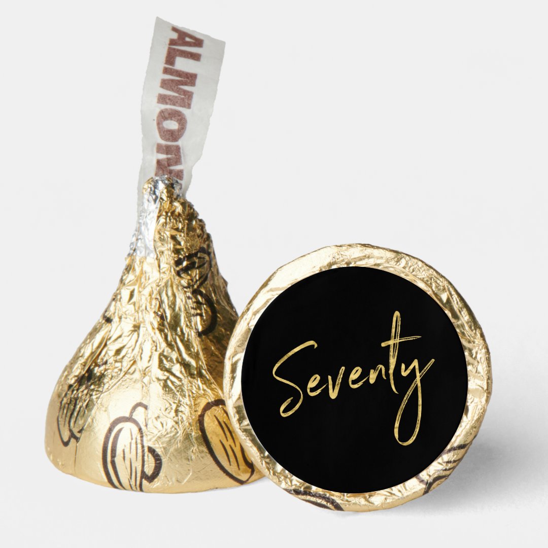 Gold & Black Seventy Lettering 70th Birthday Party Hershey®'s Kisses ...