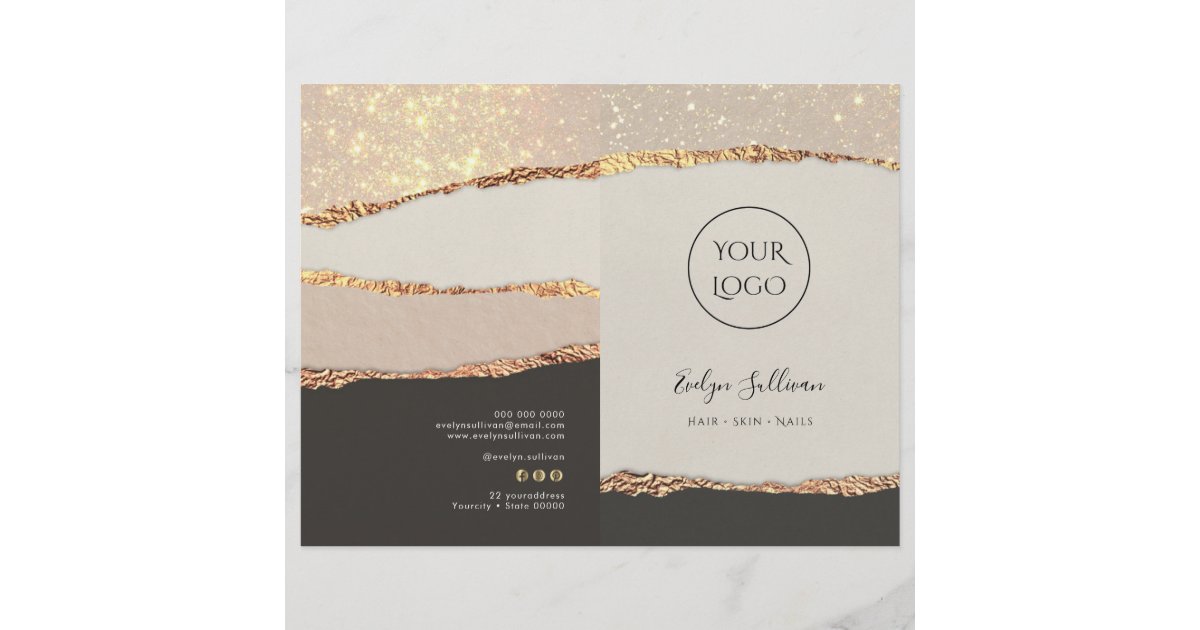 Gold black shimmer paper service menu brochure | Zazzle