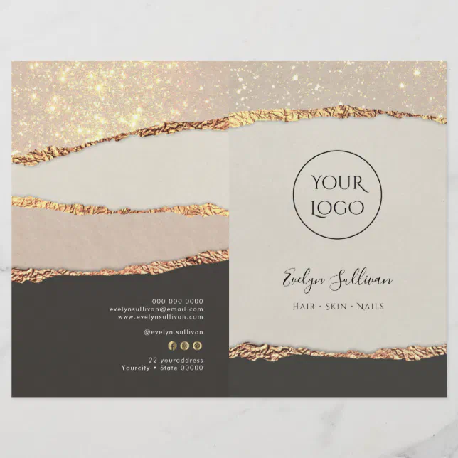 Gold black shimmer paper service menu brochure | Zazzle