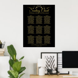 Gold & Black Simple 9 Table Wedding Seating Chart | Zazzle