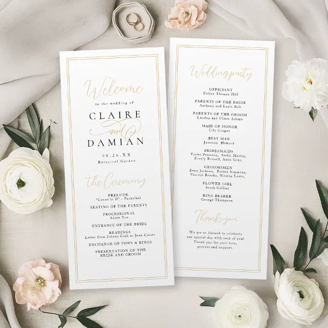 Gold Black simple elegance romantic script wedding Program | Zazzle