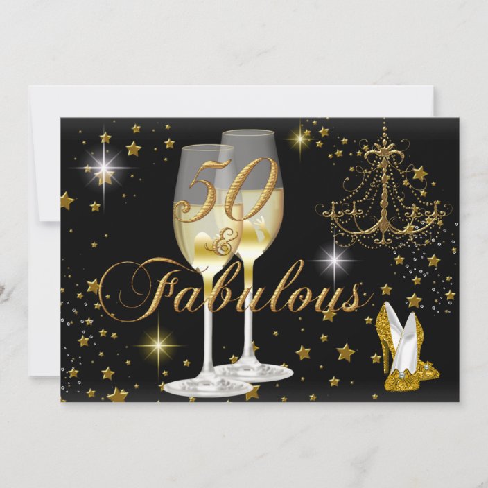 Gold Black Sparkle 50 & Fabulous Birthday Invite | Zazzle.com