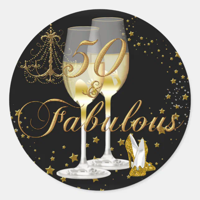 Gold Black Sparkle 50 & Fabulous Birthday Sticker | Zazzle