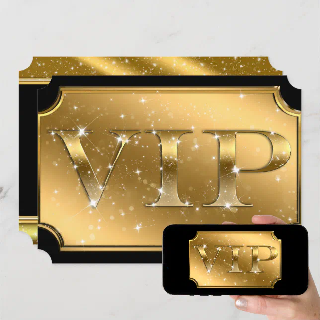 Gold & Black Sparkle Glam VIP Party Event Ticket Invitation | Zazzle
