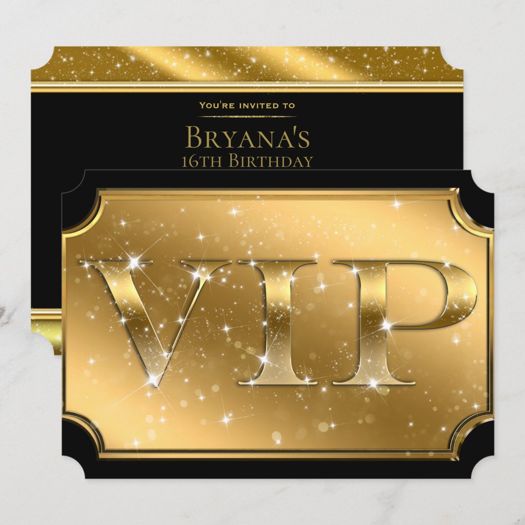 Gold & Black Sparkle Glam VIP Party Event Ticket Invitation | Zazzle