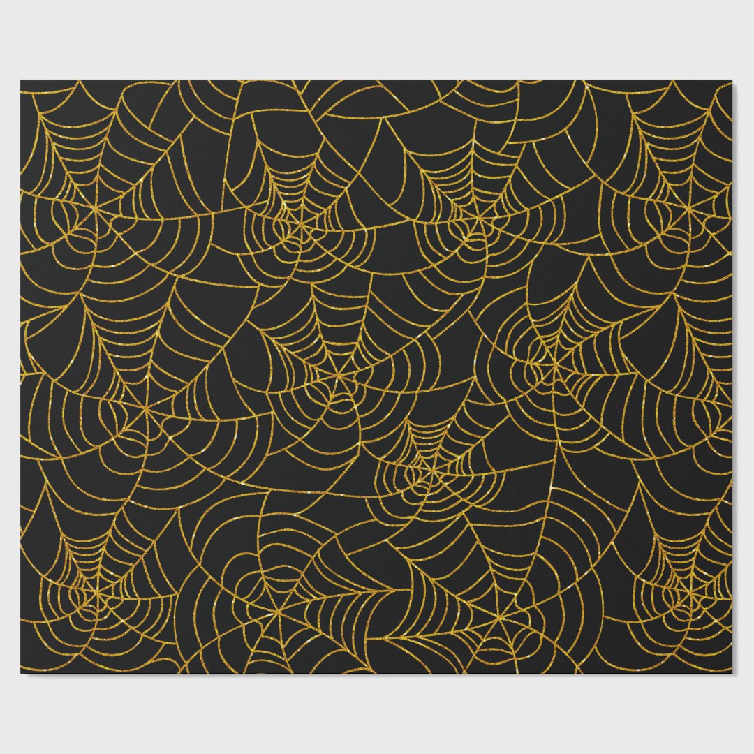 Gold Black Spider Webbing Spiderweb Halloween Wrapping Paper | Zazzle