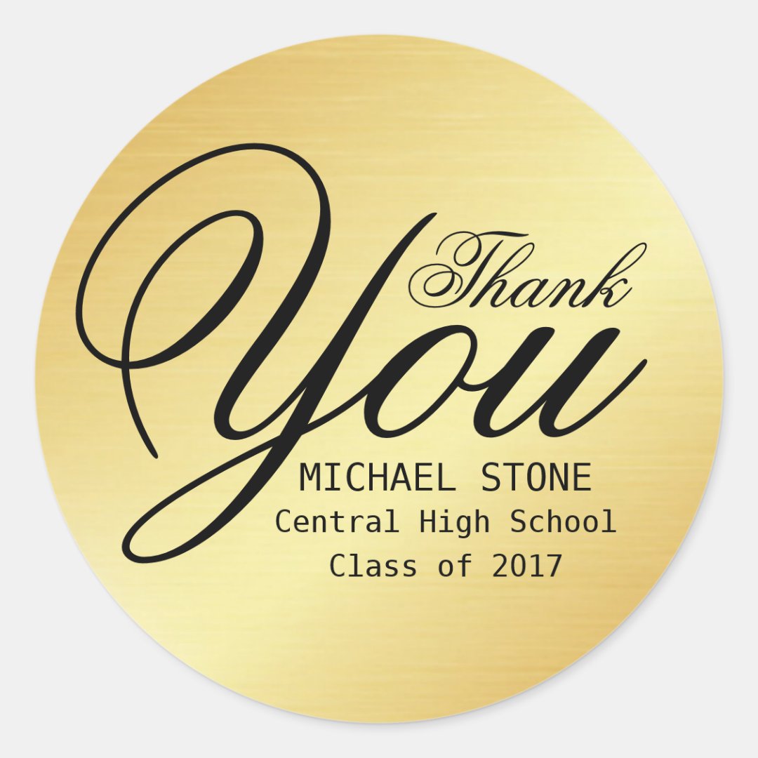 Gold & Black Thank You Graduation Stickers Custom | Zazzle