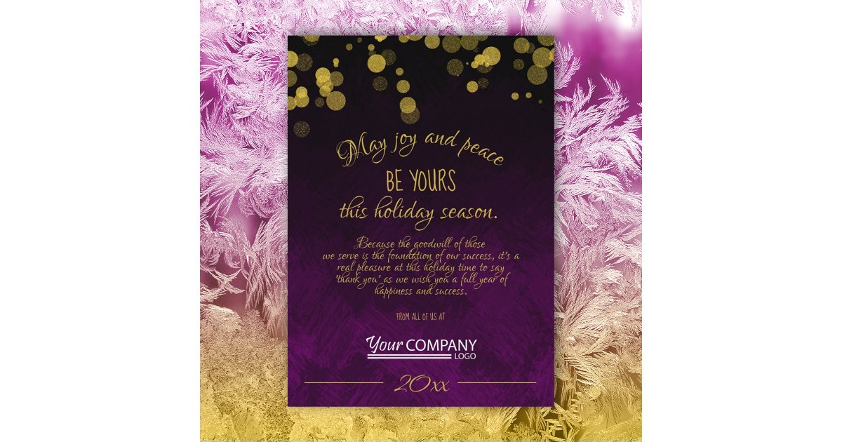 Gold, Black, Violet Company Christmas Card | Zazzle