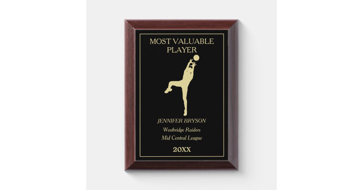 Gold Black Volleyball MVP Award Plaque | Zazzle