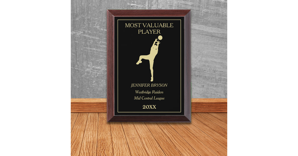 Gold Black Volleyball MVP Award Plaque | Zazzle