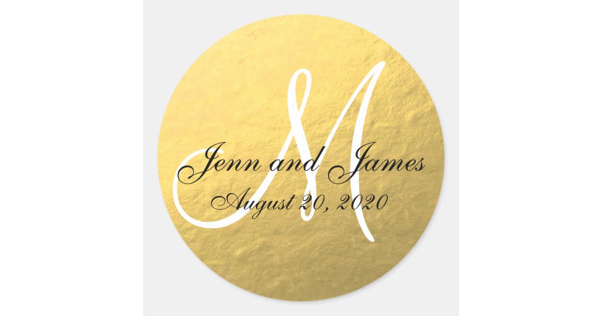 Gold Black Wedding Favor Sticker Initial | Zazzle