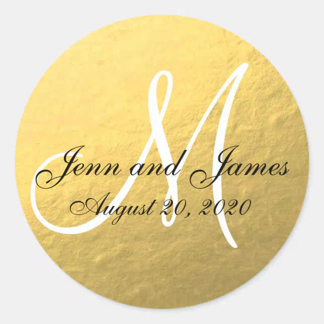 Gold Black Wedding Favor Sticker Initial | Zazzle