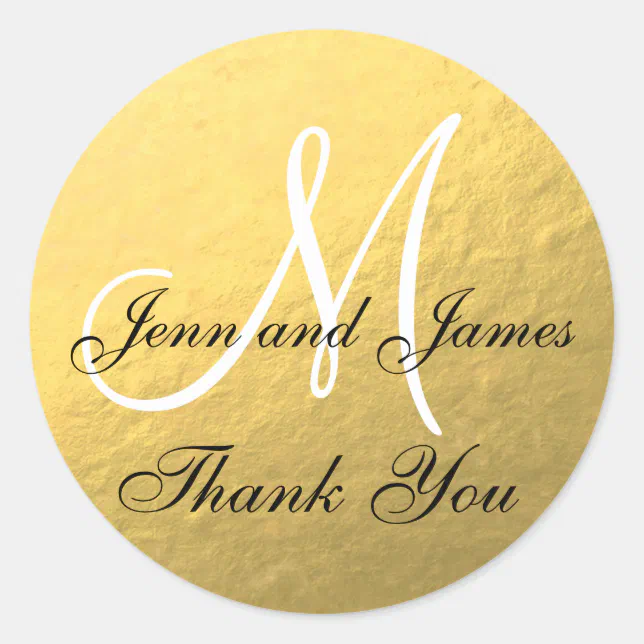 Gold Black Wedding Favor Sticker Initial | Zazzle