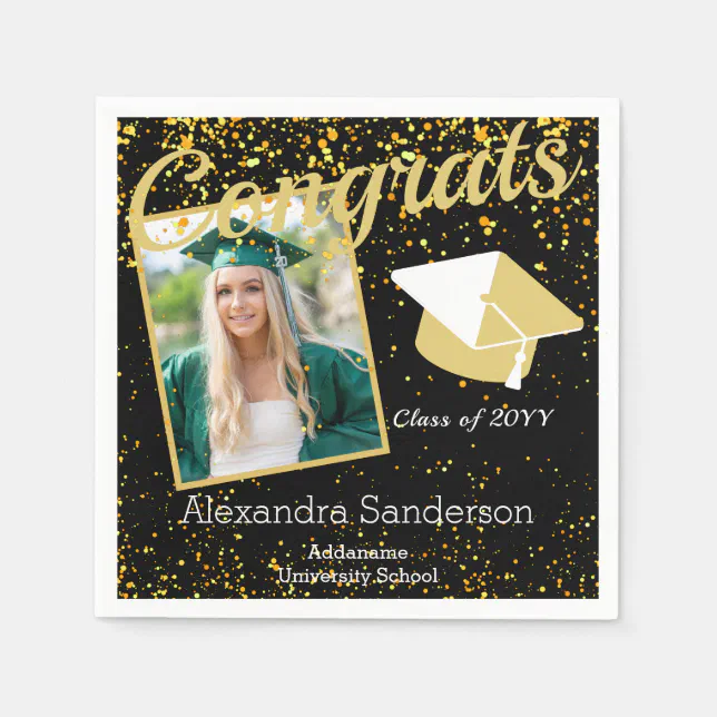 Gold Black White Photo graduation class of 2022 Napkins | Zazzle
