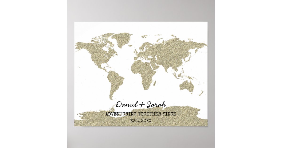gold bling glitter world map abstract art poster | Zazzle