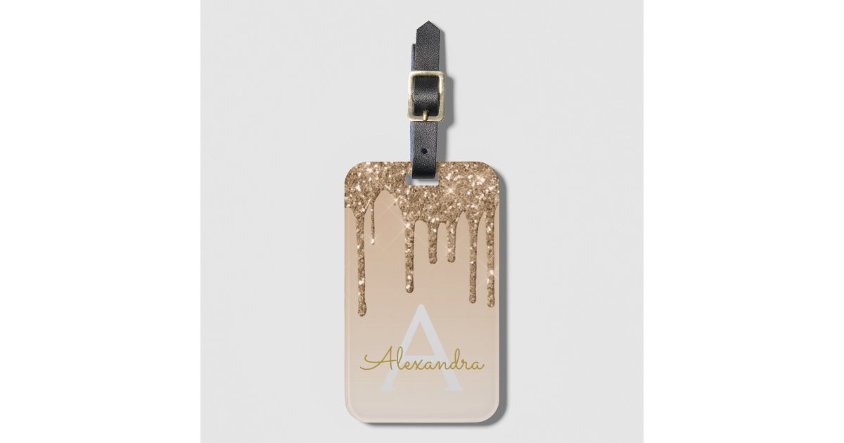 Gold Bling Sparkle Glitter Monogram Name Luggage Tag | Zazzle