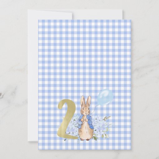 Gold Blue Floral Peter Rabbit 2nd Birthday Invitation | Zazzle