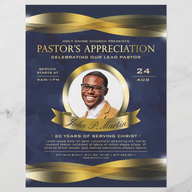 Gold & Blue Pastor's Appreciation Church Service Flyer | Zazzle