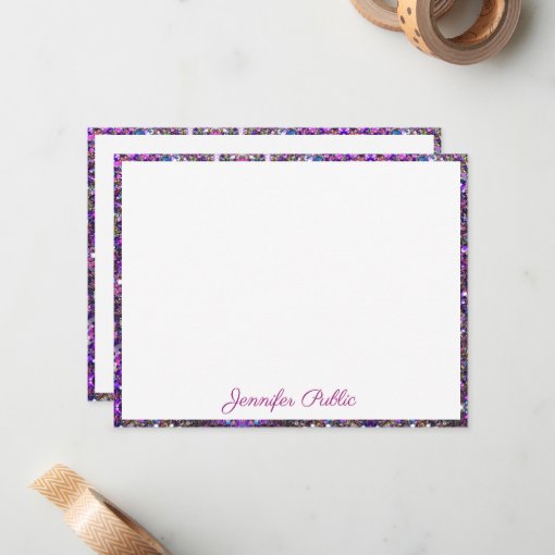 Gold Blue Pink Glitter Handwritten Script Elegant Note Card | Zazzle