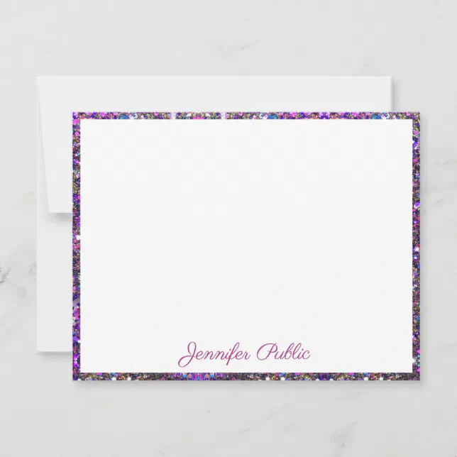 Gold Blue Pink Glitter Handwritten Script Elegant Note Card | Zazzle