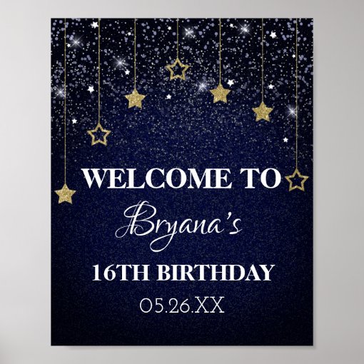Gold Blue Prom Under Stars Starry Night Birthday Poster | Zazzle