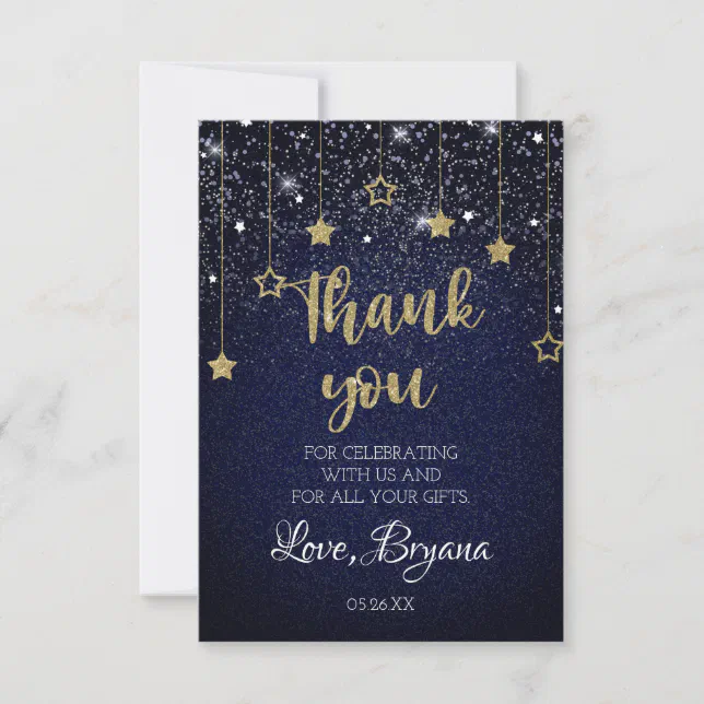 Gold Blue Prom Under Stars Starry Night Birthday Thank You Card | Zazzle