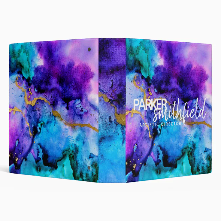 Gold Blue Purple Watercolor 3 Ring Binder | Zazzle
