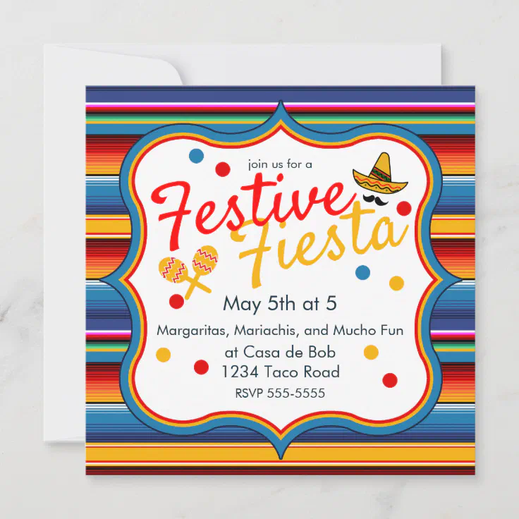 Gold Blue Red Sarape Cinco de Mayo Invitation | Zazzle