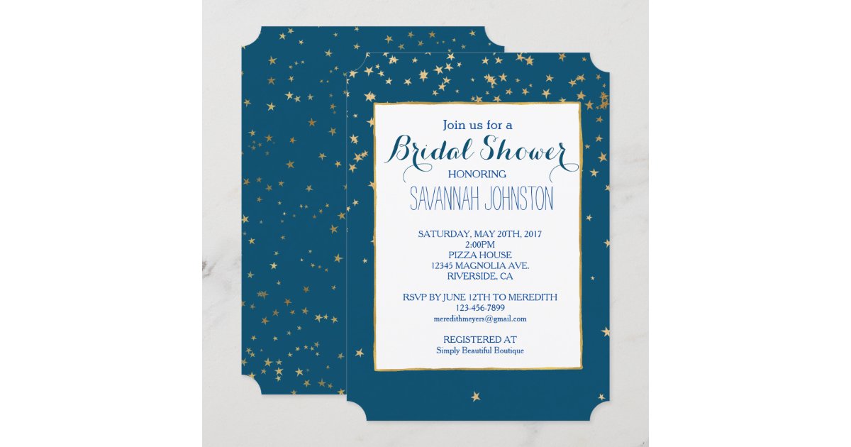 Gold Blue Sky of Stars Invitation | Zazzle