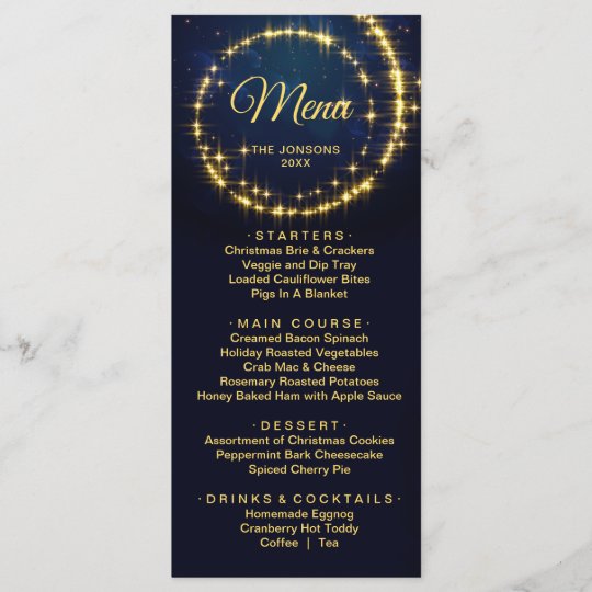 Gold Blue Sparkle Christmas Holiday Dinner Menu | Zazzle.com