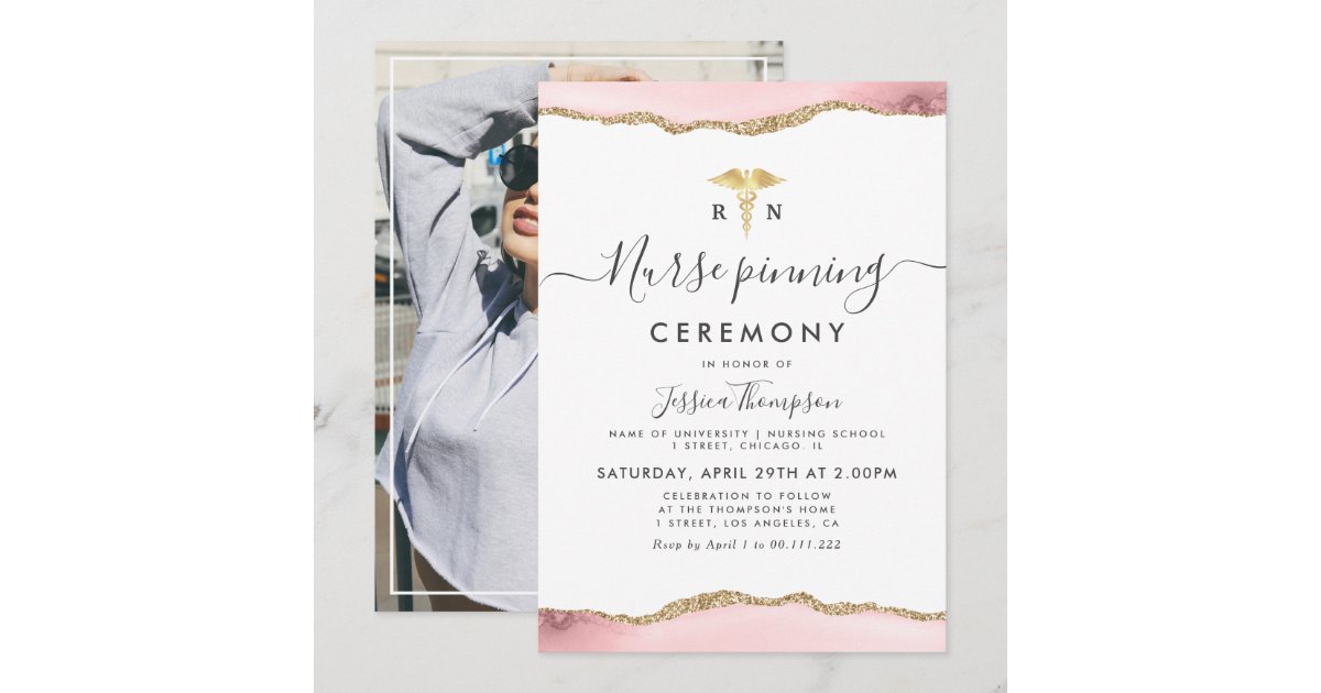 gold blush agate Nurse pinning ceremony Invitation | Zazzle