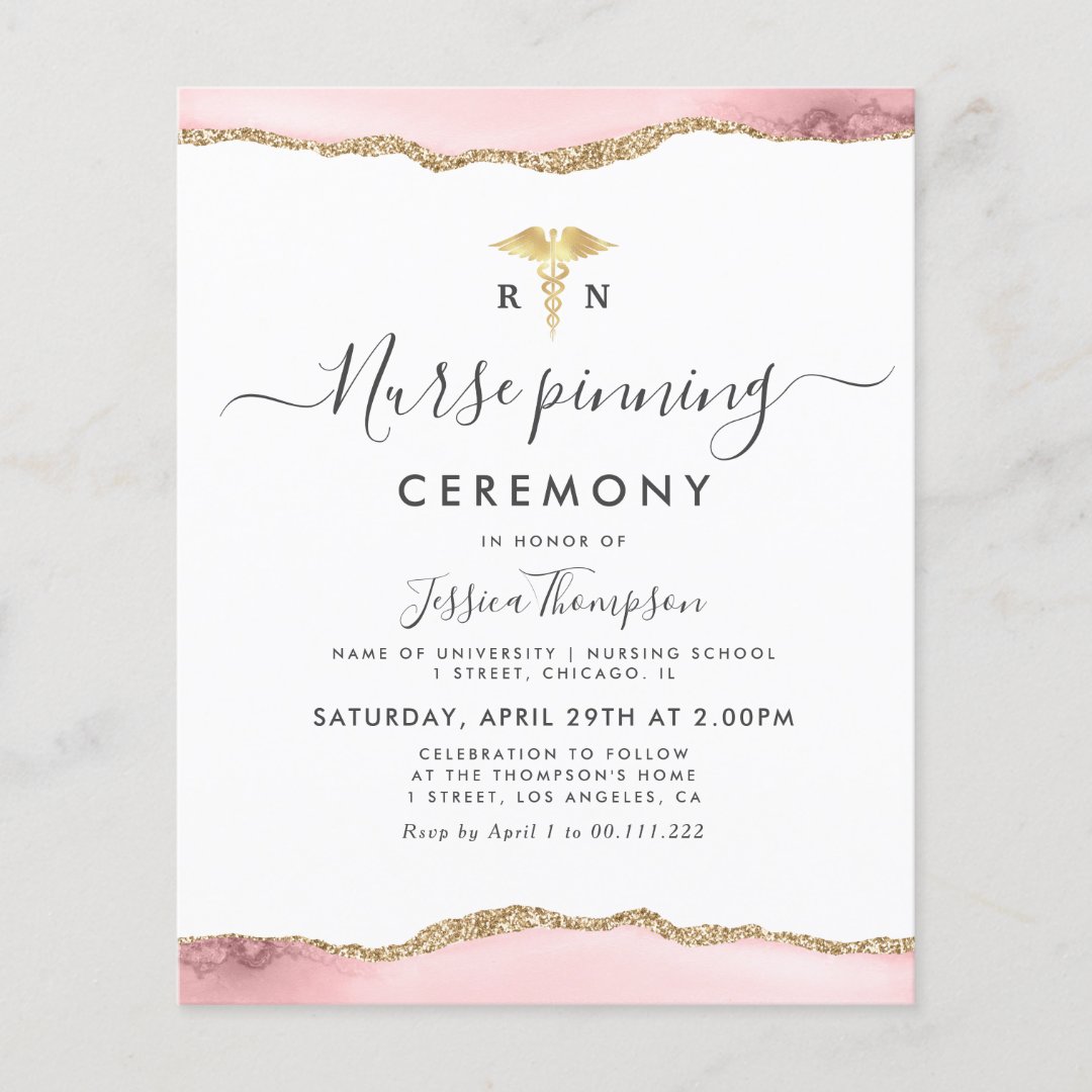 gold blush agate Nurse pinning ceremony Invitation | Zazzle