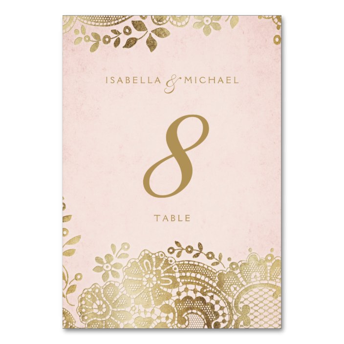 Gold blush elegant lace wedding table card | Zazzle.com