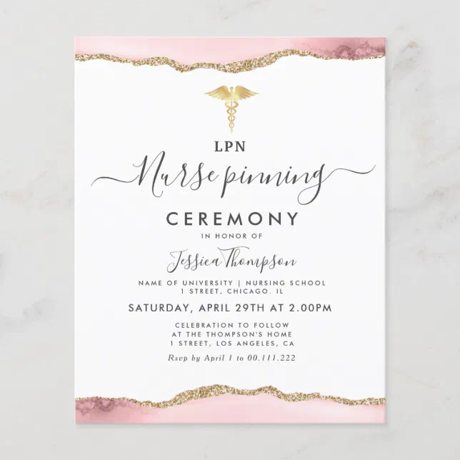 gold blush Nurse pinning ceremony Invitation | Zazzle