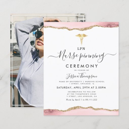 gold blush Nurse pinning ceremony Invitation | Zazzle