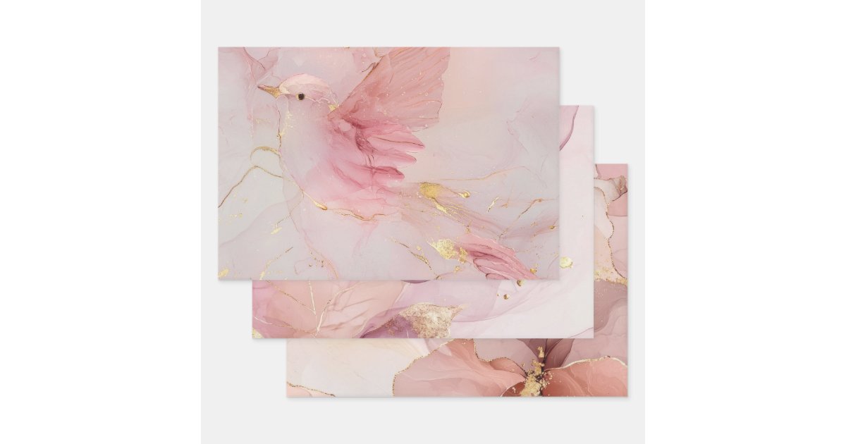 Gold Blush Pink Birds Baby Shower Wrapping Paper Sheets | Zazzle