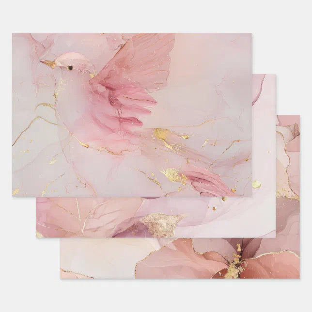 Gold Blush Pink Birds Baby Shower Wrapping Paper Sheets | Zazzle
