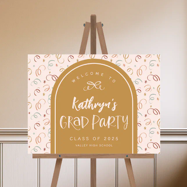 Gold Blush Pink Confetti Grad Party Welcome Sign | Zazzle