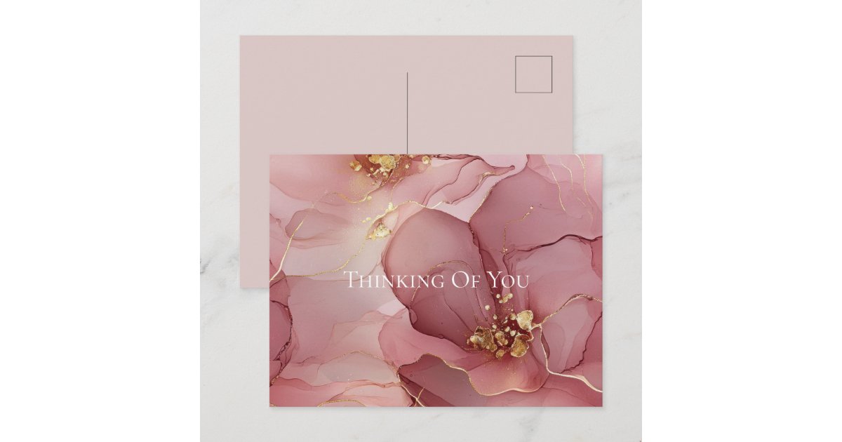 Gold Blush Pink Floral Thinking of you Postcard | Zazzle